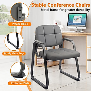 CLATINA Waiting Room Chairs with Padded Arms Leather Guest Chair no Wheels for Office Reception and Conference Desk with Sled Base Grey