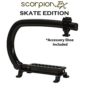 Cam Caddie Scorpion EX Skateboard Camera Handle with Threaded Feet - Professional Steadycam Handle for Most Cameras, Camcorders, Smart Phones and Action Sports Cams - Black - Skate Edition