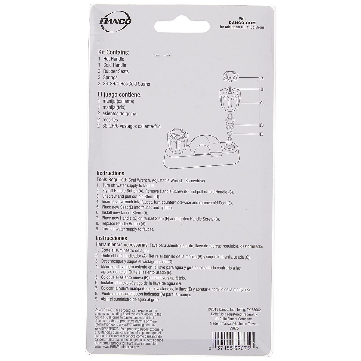 DANCO Complete Faucet Rebuild Trim Kit for Delta Faucets, Acrylic, 1 Kit (39675)