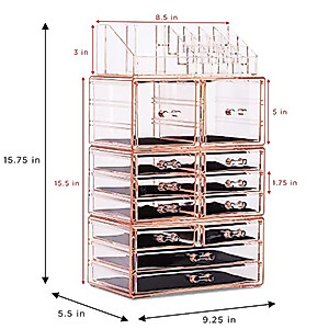Sorbus Large Makeup Organizer - Clear Stackable Jewelry & Makeup Organizer For Vanity, Bathroom Storage, Dresser - 12 Drawers Cosmetic Beauty Organizers and Storage with Lipstick, Makeup Brush Holder