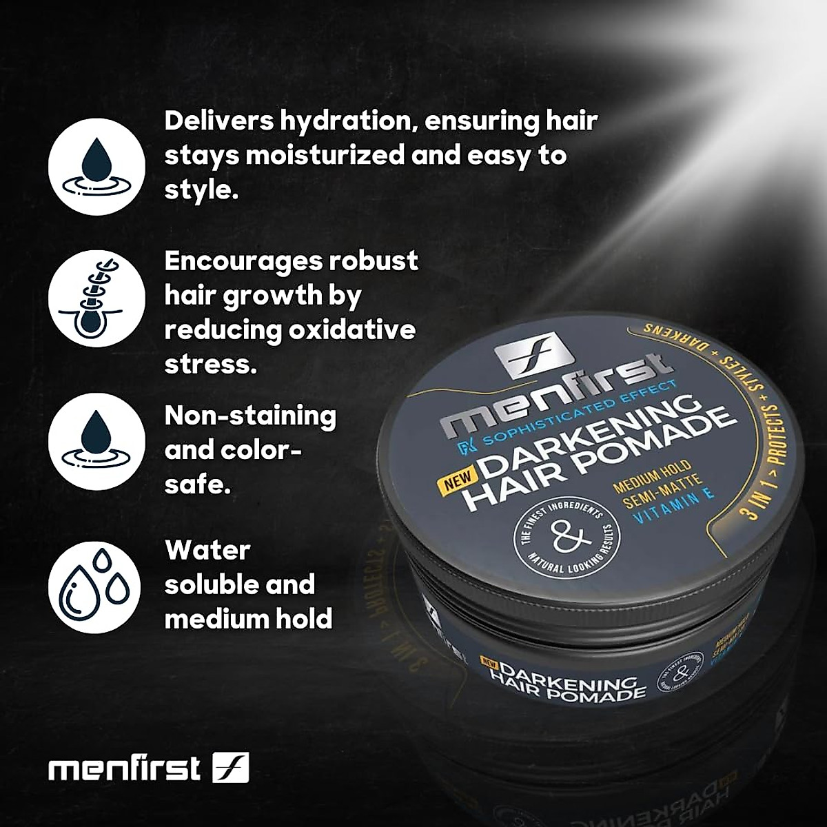 Menfirst Gradual Gray - Good Bye Gray Hair- 3-in-1 Shampoo, Beard Wash and Pomade for Dark Shades- 3 Pack Bundle