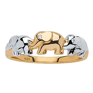 PalmBeach Yellow Gold-plated Sterling Silver Genuine Diamond Accent Two Tone Elephant Ring Sizes 6-9 Size 6