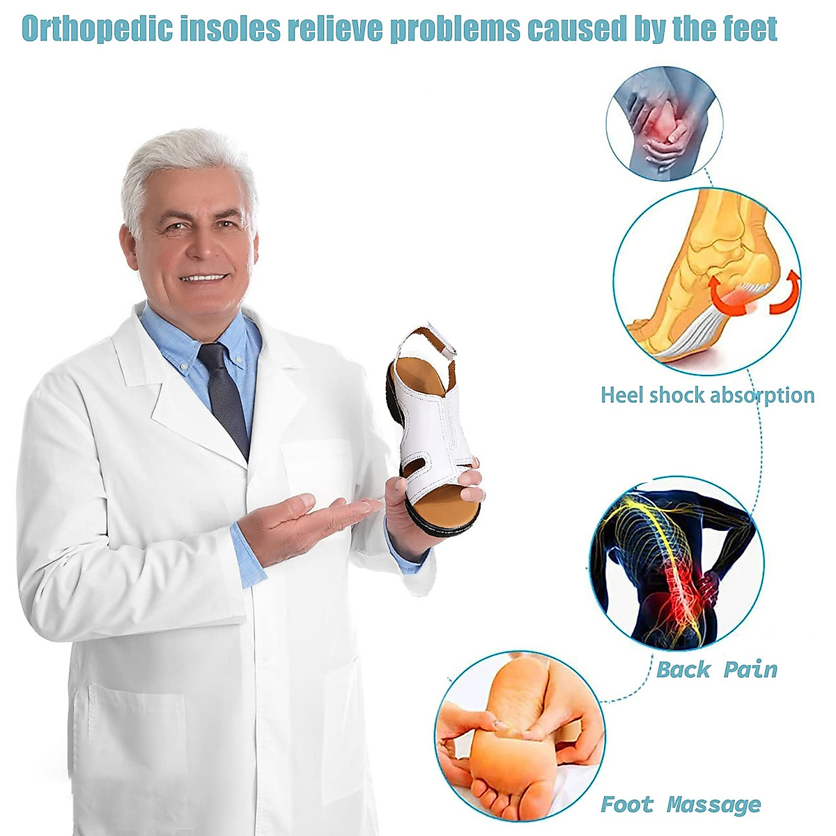 Women's Comfy Orthotic Sandals, 2023 New Summer Retro Wedge Heel Orthopedic Sandals Fish Mouth Casual Wedge Women's Sandals with Heel (White,5)