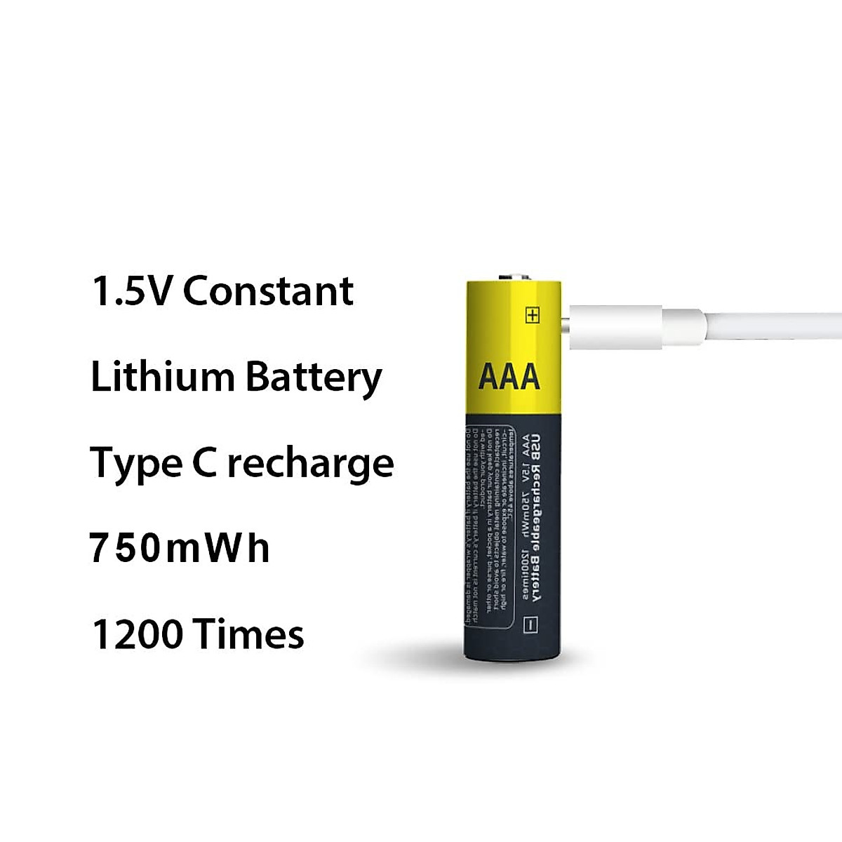 Type-C Lithium Rechargeable Batteries AAA, 1.5V USB Li-Ion AA Battery, Rechargeable, 750mWh with Type C Charging Cable, Quick Charge in 2 Hours, (Pack of 4) (4AAA)