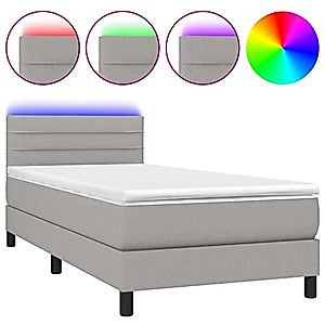 TIFITGO Indoor Fashion Furniture Beds Accessories Box Spring Bed 76"x39.4" Single Bed with Mattress&LED Light Gray Twin Fabric Bed Frames US Stock Fast Shipment
