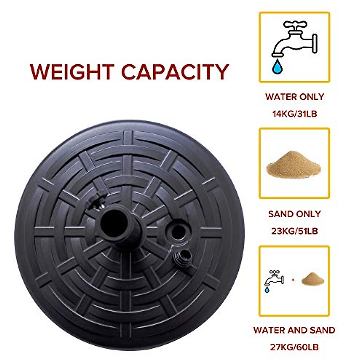 FLAME&SHADE 60lb Round Water Fillable Base Stand Weight for Patio Market Table Umbrella Outdoor, Black