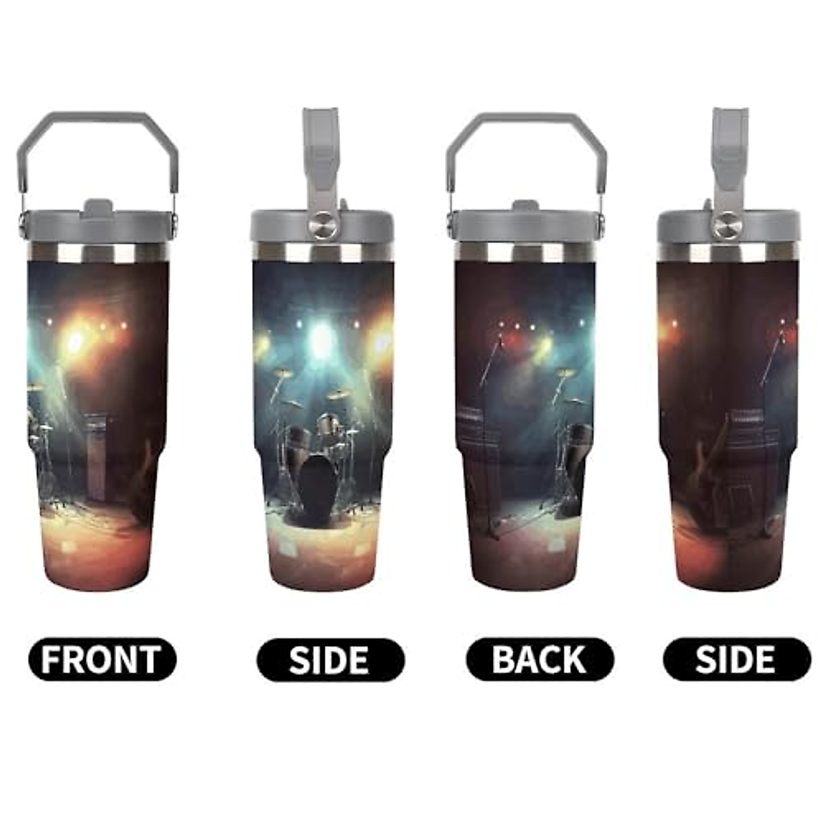 BWQJKUO Large Capacity Car Cup 30 Oz Stainless Steel Rock Band Stage Printed Travel Mug Leak-proof Flip Straw Tumbler with Handle,keeps Cold Or Ho