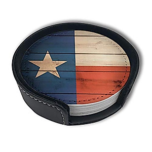 Wood Texas Flag Drinks Coasters With Holder, Suitable For Kinds Of Cups, Set Of 6