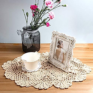 Eiyye 2-Pieces Handmade Cotton Crochet Doilies Oval Lace Table Placemats 12 x17inch, Beige