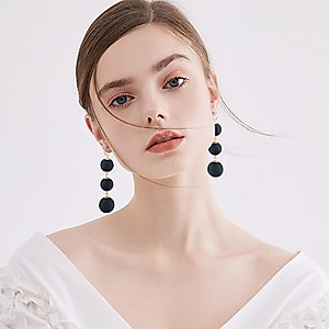 Coiris Black Sequin Ball Dangle Stud Earrings for Women Beaded Statement Drop Earrings（ER1084-black）