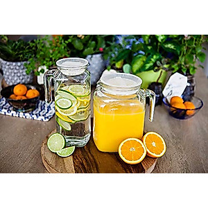 Bormioli Rocco Frigoverre Jug With Airtight Lids Set of 2 Glass Pitchers With Hermetic Sealing, Easy Pour Spout with Handle –For Water, Juice, Iced Coffee & Iced Tea. (39 Ounce = Set of 2)