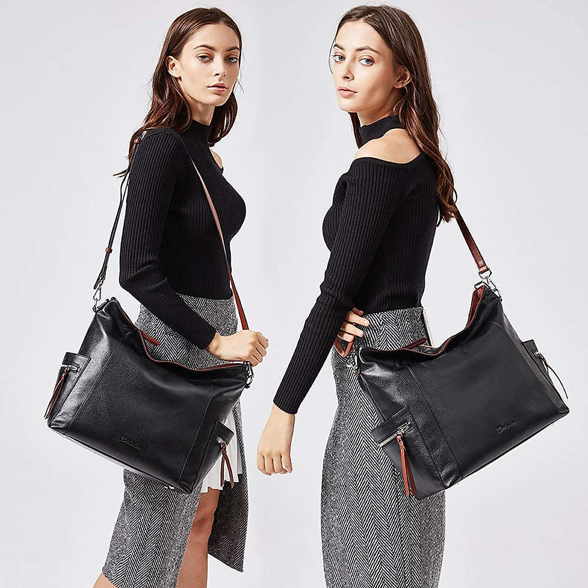 BOSTANTEN Genuine Leather Hobo Handbags bundle Women Leather Wallet