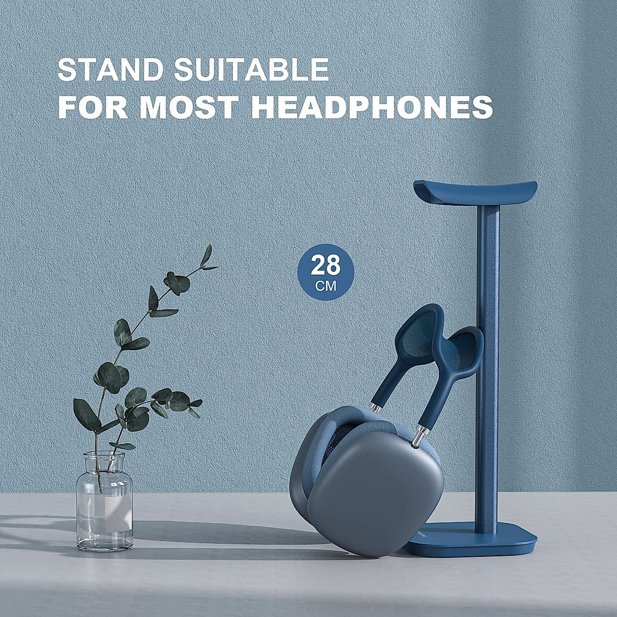 MANMUVIMO Headphone Stand, Desktop Headset Holder Heavy Base Desk Earphone Stand Aluminum Gaming Headset Hanger Rack for AirPods Max, AirPods, AirPods Pro, Sony, Beats, Bose, Razer and More(Blue)