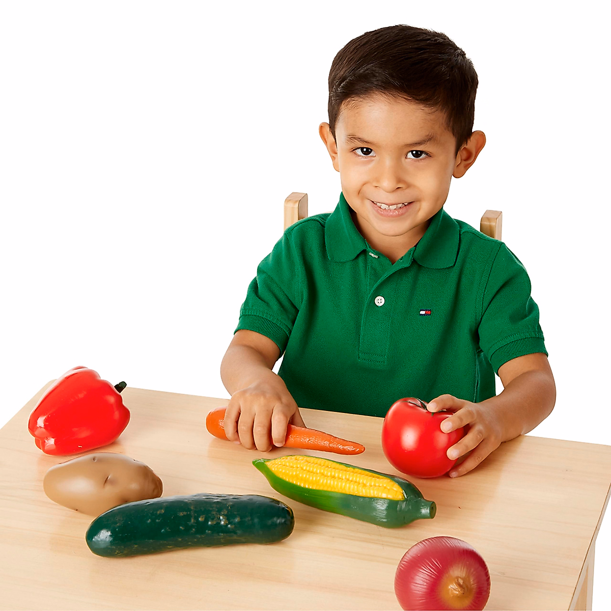 Melissa & Doug Play-Time Produce Fruit (9 pcs) and Vegetables (7 pcs) Realistic Play Food,Orange