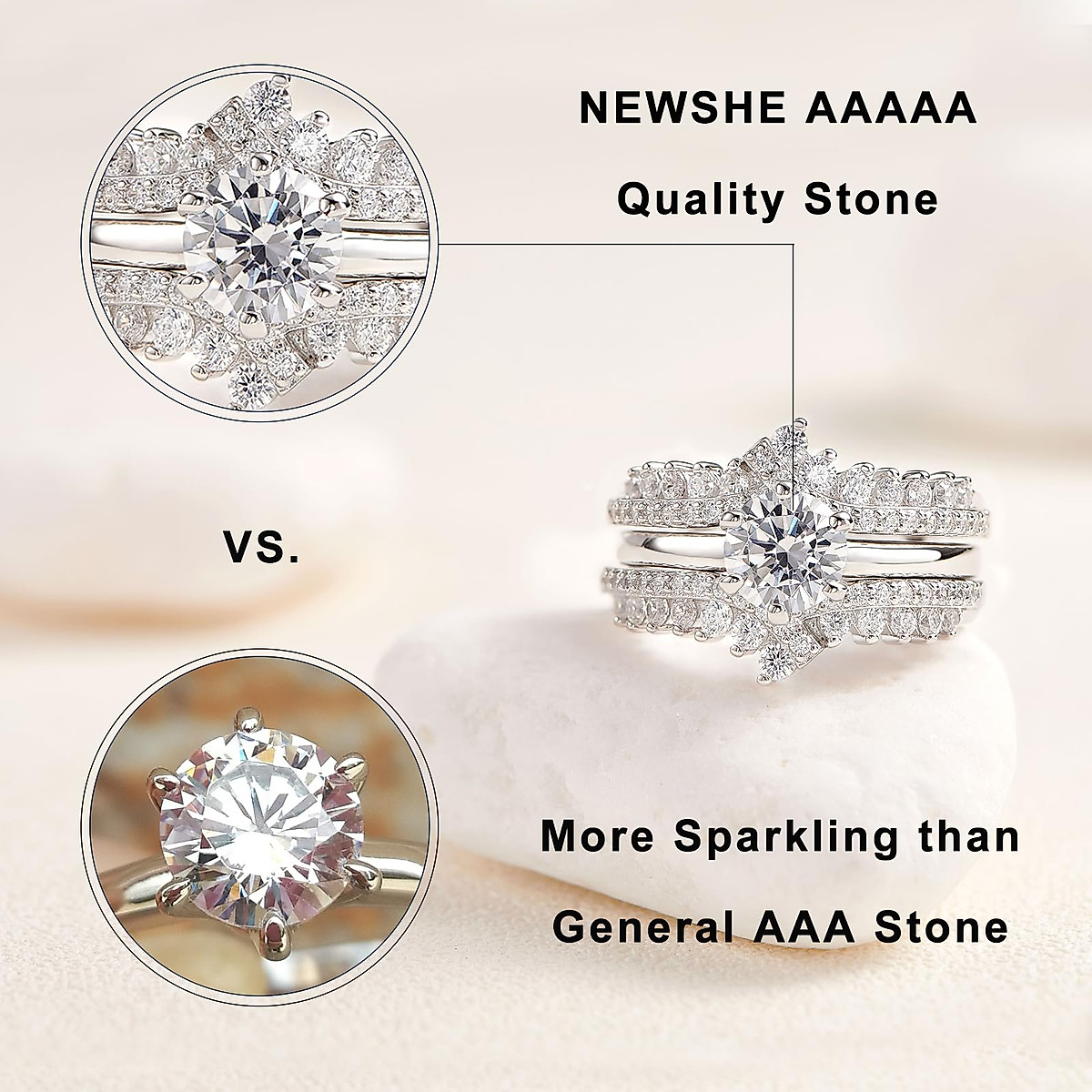 Newshe Wedding Rings for Women Engagement Ring Enhancer Band Bridal Set Sterling Silver 1.8Ct Cz Size 7