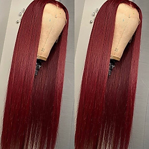 ANITA STYLE #99J Burgundy Lace Front Wigs Long Straight T Part Hair Wigs Wine Red Heat Resistant Fiber Hair Synthetic Lace Front Wigs With Natural Hairline (Burgundy)