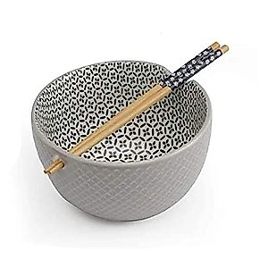 Signature Housewares Noodle Bowl with Chopsticks 26 oz. Grey/Grey