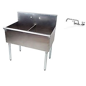Commercial Stainless Steel Kitchen and Utility Budget Two 2 Compartment Sink with 12" Faucet (24.5" Width x 48" Length)
