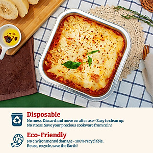 8 Inch Square Baking Pans (15 Pack) | Disposable Aluminum Foil Pans | 3X Thicker Tin Food Containers for Oven, Freezer | Reusable Trays for Cooking | Deep Bakeware for Casserole, Lasagna, Cake, Pie