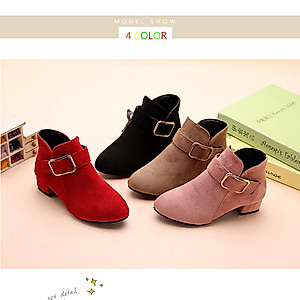 BININBOX Girl Fashion Boots Kids Ankle Boots Low heel Suede Short Booties Winter Warm Snow Boots Anti-Slip Outdoor Shoes for Little Kids/Big Kids(2 M US Big Kid,Black)