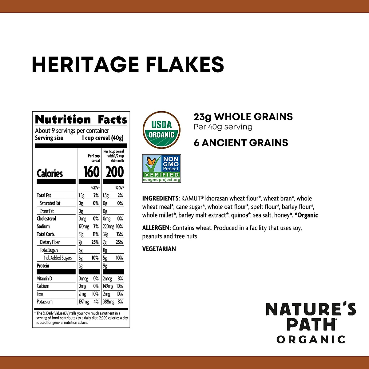 Nature's Path Organic Heritage Flakes Cereal, 13.25 Ounce (Pack of 6)