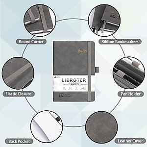 2024-2025 Planner - Planner 2024-2025, 2024-2025 Weekly Monthly Planner, July 2024 - June 2025, 5.7'' x 8.4'', Thick Paper, Leather Cover, Pen Holder, Back Pocket, Perfect Daily Organizer - Grey