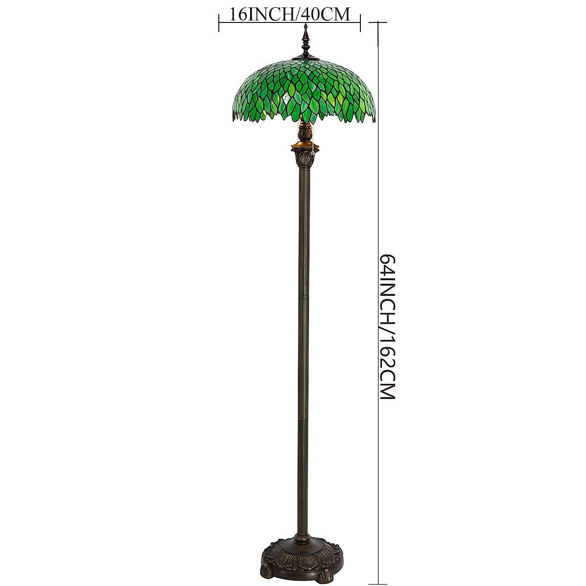 WERFACTORY Tiffany Floor Lamp Green Wisteria Stained Glass Standing Reading Light 16X16X64 Inches Antique Style Pole Corner Lamp Decor Bedroom Living Room Home Office S523 Series