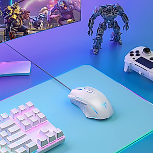 Lizsword Wired Gaming Mouse, PC Gaming Mice [Breathing RGB LED] [Plug Play] High-Precision Adjustable 7200 DPI, 7 Programmable Buttons, Ergonomic Computer USB Mouse Windows/PC/Mac/Laptop Gamer-White