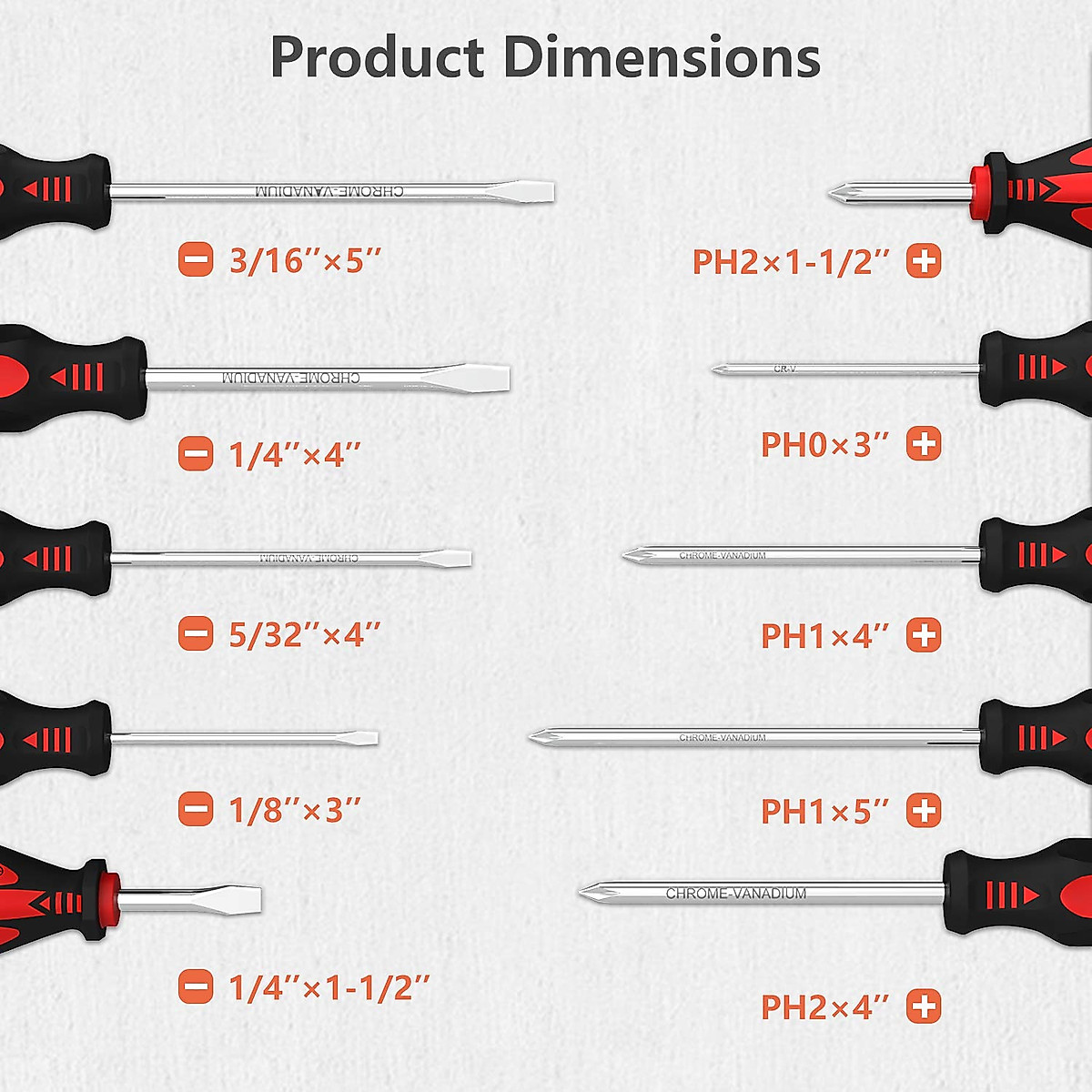 XOOL Magnetic Screwdriver Set 10PCS, 5 Phillips and 5 Flat Head Tips Professional Cushion Grip Screwdriver Non-Slip for Repair Home Improvement Craft