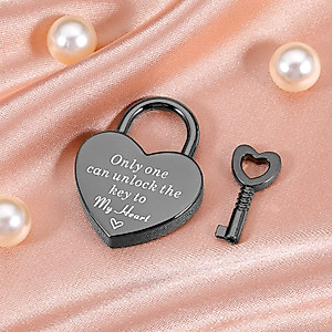 Trikalika Love Lock Key Lock Heart Shaped Keepsake for Couples, Black, 30mm x 25mm