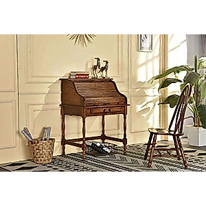 Mini Roll Top Desk Solid Oak Wood 32x 24x 44 Small Writing or Laptop Desk Burnished Walnut Finish Small Desk For Home Office, Kitchen, Bedroom, Living Room, Den Great Bill Paying Desk