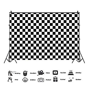 Black and WhiteRacing Checker Texture Grid Birthday Chess Board Theme Photography Backdrops 7X5ft Children Kids Birthday Party Supplies Newborn Baby Shower Banner Photo Background Booth Props Vinyl