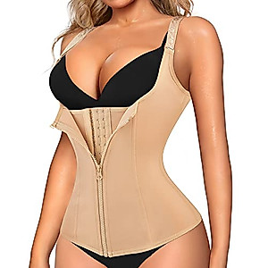 LODAY Waist Trainer Corset for Weight Loss Tummy Control Sport Workout Body Shaper (M, Beige (vest-adjustable straps))