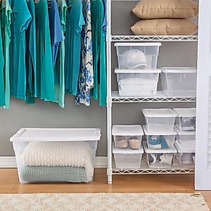 Sterilite 48-Pack Stackable Storage Bin with Lid, Clear Plastic Design, 16 Quart