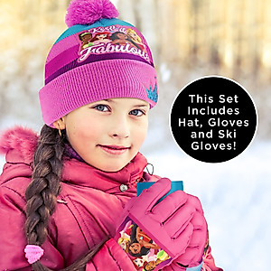 Disney Girls Winter Hat with Knit Gloves and Insulated Ski Glove Set, Princess For Ages 4-7