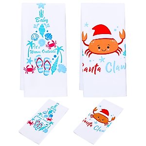 Frienda Christmas Beach Hand Towels Kitchen Santa Claws Crab Dish Towels Beach Theme Baby It's Warm Outside Dish Towels for Coastal Theme Holiday Christmas Bathroom Decor Gift Present
