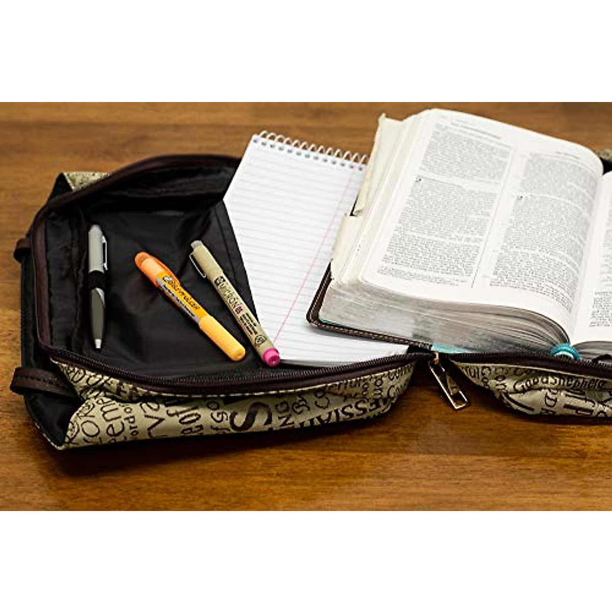 Dicksons Brown Purse Fashion Jacquard Fabric Zippered Bible Cover Case with Shoulder Carry Handles, Large
