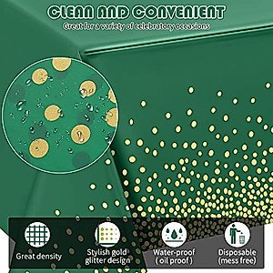 Tegeme Plastic Tablecloth for Parties Disposable Gold Stamping Dot Confetti 108 x 54 Inch Birthday Party Wedding Dinner Decors Rectangle Tabless(Green, Gold,4 Packs)