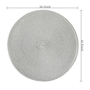 Round Placemats, Crossweave Heat Resistant Classic Woven Round Place Mats Diameter 13.5 inch for Kitchen Table Set of 6 (Light Gray)