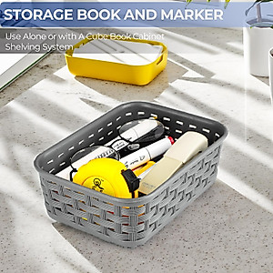 3 Pack Small Plastic Basket, Storage Bin Baskets for Organizing, Pantry Organizer Household Wicker Storage for Laundry Room, Bedrooms, Kitchens, Cabinets, Countertops, Dark Gray