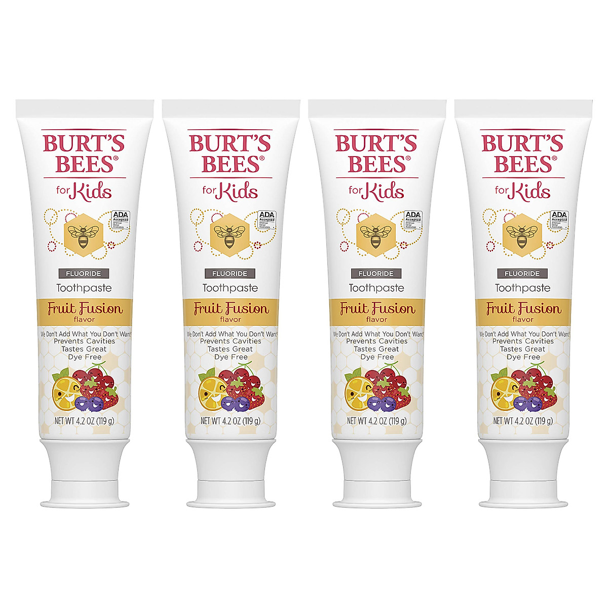 Burt's Bees Kids Toothpaste with Fluoride Fusion Fruit,4.2 Ounce, Pack of 4