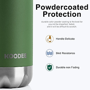 koodee Kids Water Bottle for School, 9 oz Stainless Steel Double Wall Vacuum Insulated Water Bottle for Back to School, Cola Shape Leak Proof Sports Flask (Grass Green)