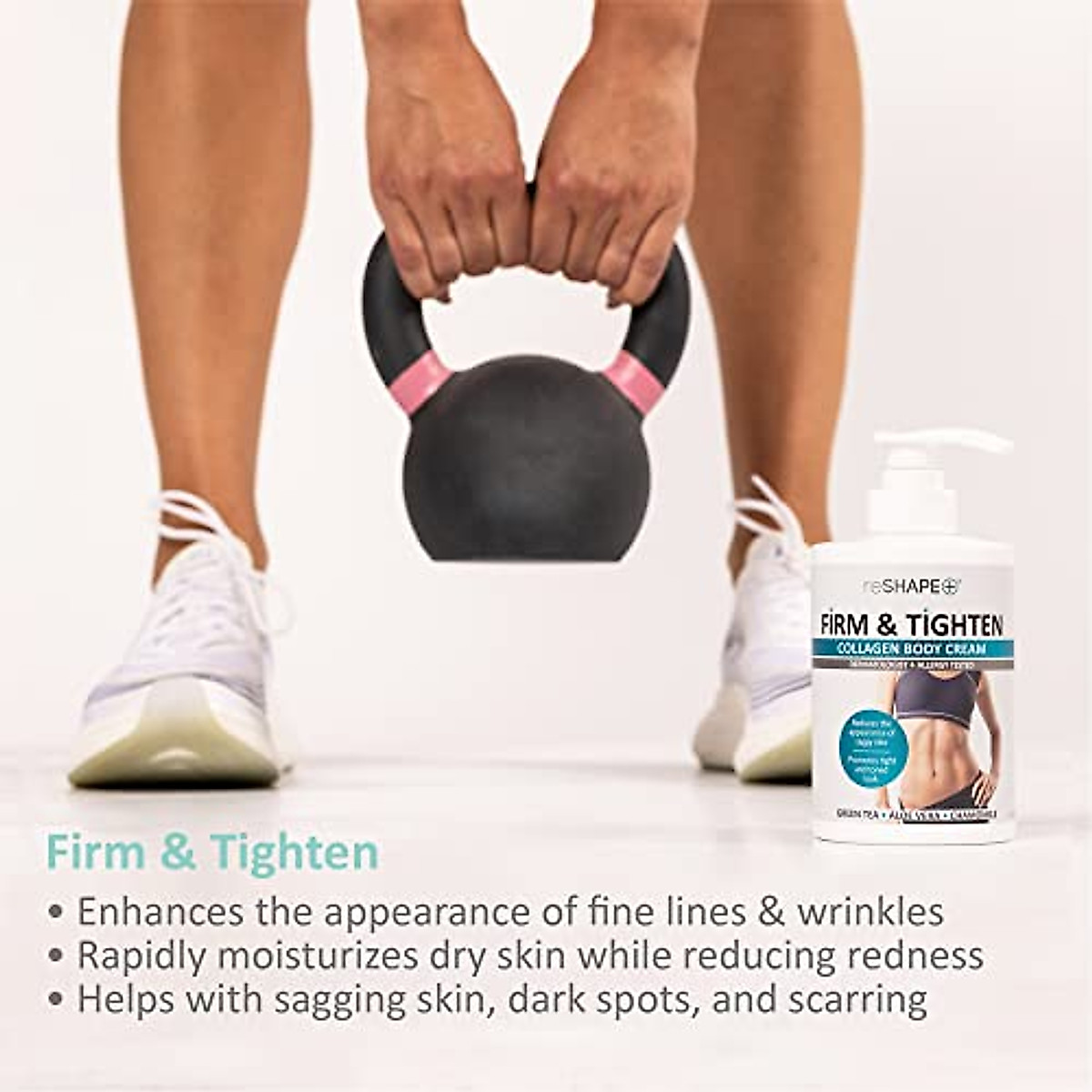 Reshape+ Collagen Body & Face Cream Moisturizing Skin Care Lotion, Skin Tightening Cellulite Body Lotion Improves Skin Elasticity, Plumps Sagging Skin W/Green Tea, Aloe Vera, & Chamomile, 15 Fl Oz