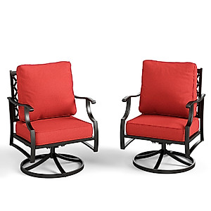 MIXPATIO Swivel Patio Chairs Set of 2, High Back Outdoor Swivel Patio Metal Chairs with 5.75" Thick Cushions for Bistro Balcony Porch Deck and Yard, Red