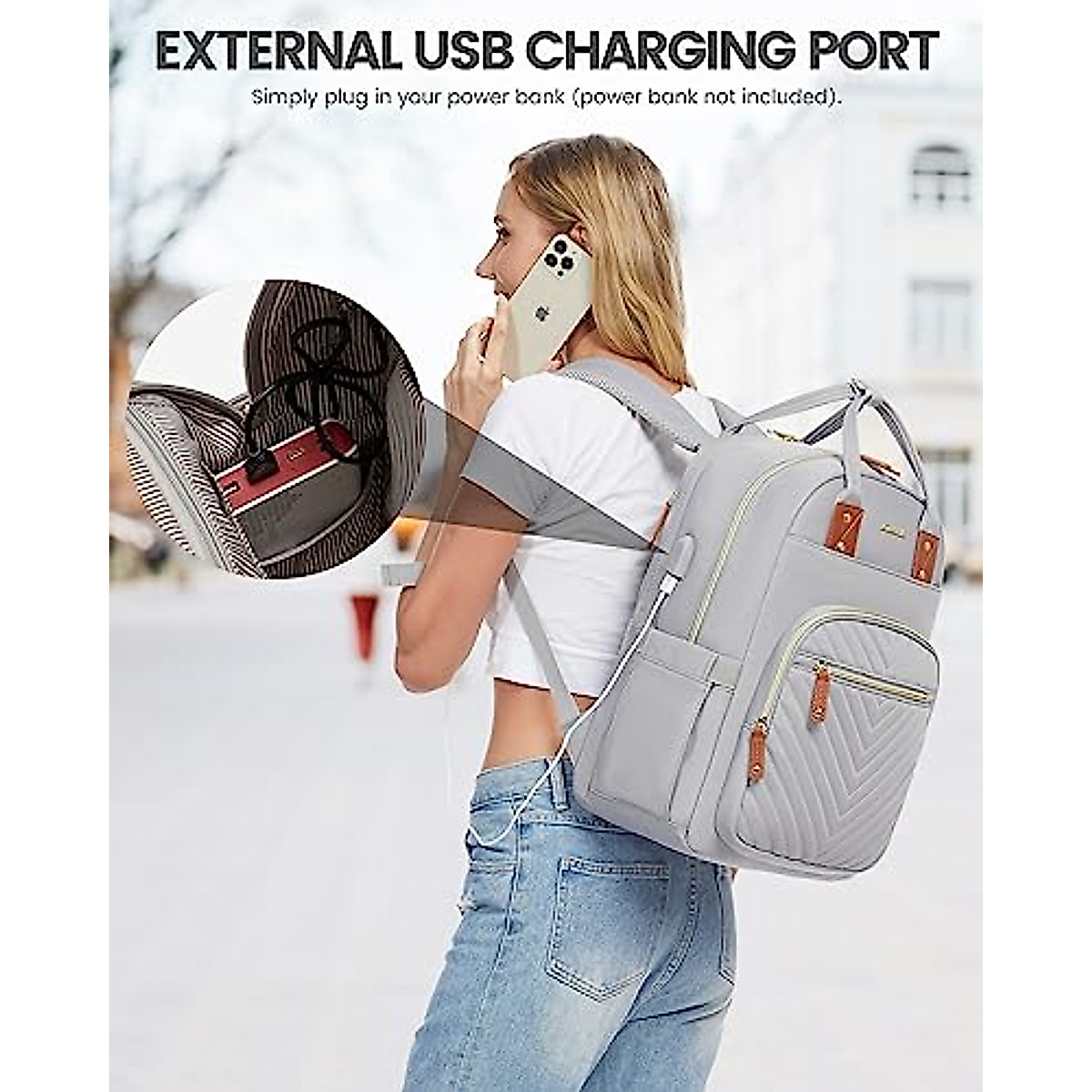 LOVEVOOK Travel Laptop Backpack, 15.6 Inch Anti-Theft Waterproof Stylish Purse Bag with USB Port, Lightweight Casual Day Backpacks for Women Men Work Business Nurse, Grey