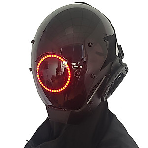 KYEDAY Punk Mask Cosplay for Men, LED Round Light Mask for Women Cosplay Halloween Fit Party Music Festival Accessories (Red)