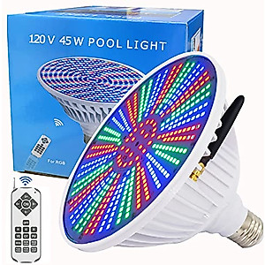 Pool Lights with Remote Control, 120V 45W RGB Color Changing Underwater LED Pool Light for Inground Pool, Swimming Pool Lights, E26/E27 Pool Bulb Repalcement, Fit Pentair Hayward Pool Light Fixtures