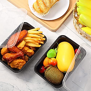 100 Pcs Plastic Meal Prep Containers 26 oz Microwavable Food Storage Containers Reusable Lunch Bowls with Lids Stackable Disposable Lunch Boxes 1 Compartment Bento Box, Dishwasher Freezer Safe, Black