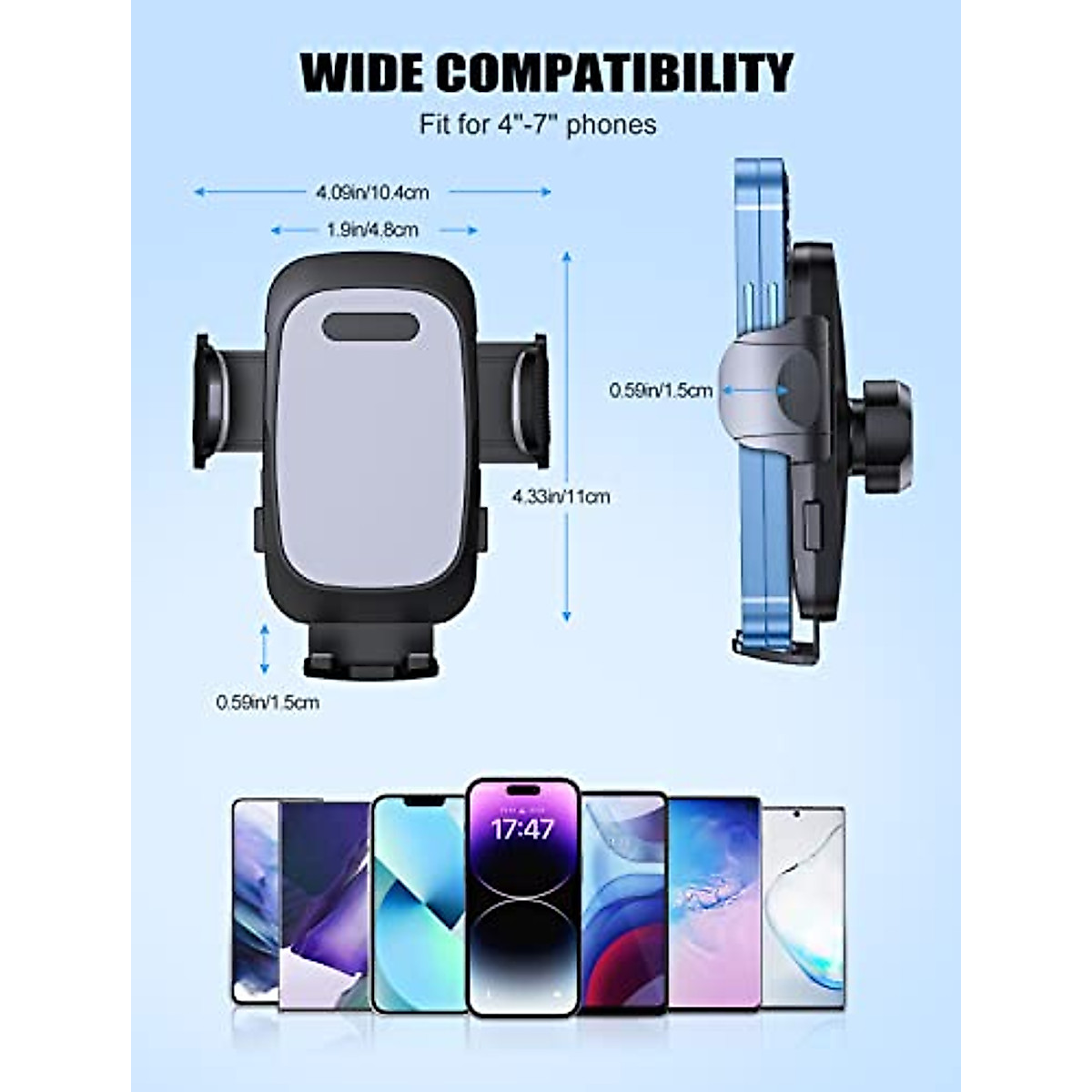 Cezuly Phone Mount for Car, [Upgraded] Vent Clip Car Phone Holder 360° Rotatable, Ultra Stable Car Phone Holder Mount Cradle Compatible with iPhone 14 Pro/Samsung Galaxy, All 4”-7” Large Cell Phones