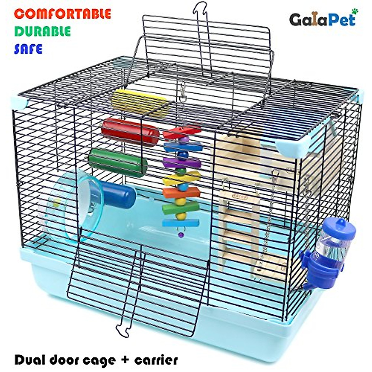 Hamster Cage | Dwarf Hamster Habitat with Exercise Wheel, Water Bottle & Accessories | 18" L x 12.5" W x 13.5" H by GalaPet